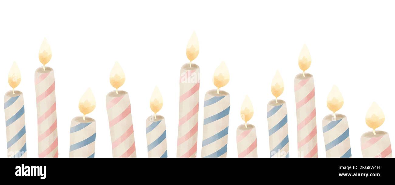Candle seamless Border for Birthday party. Hand drawn watercolor ...