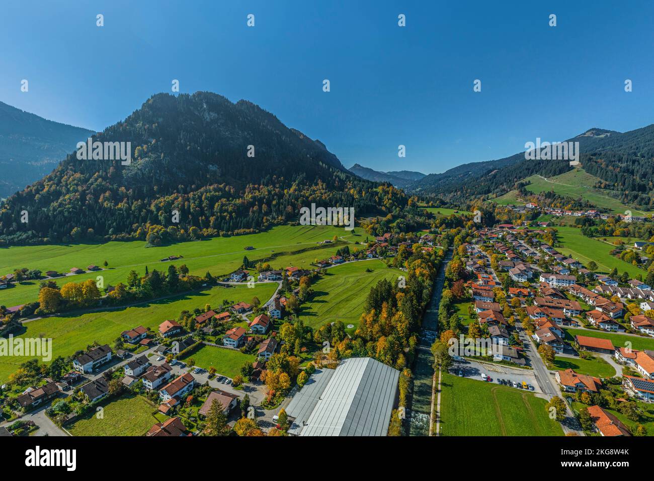 Aerial view to Pfronten on bavarian alpine border near Füssen Stock ...