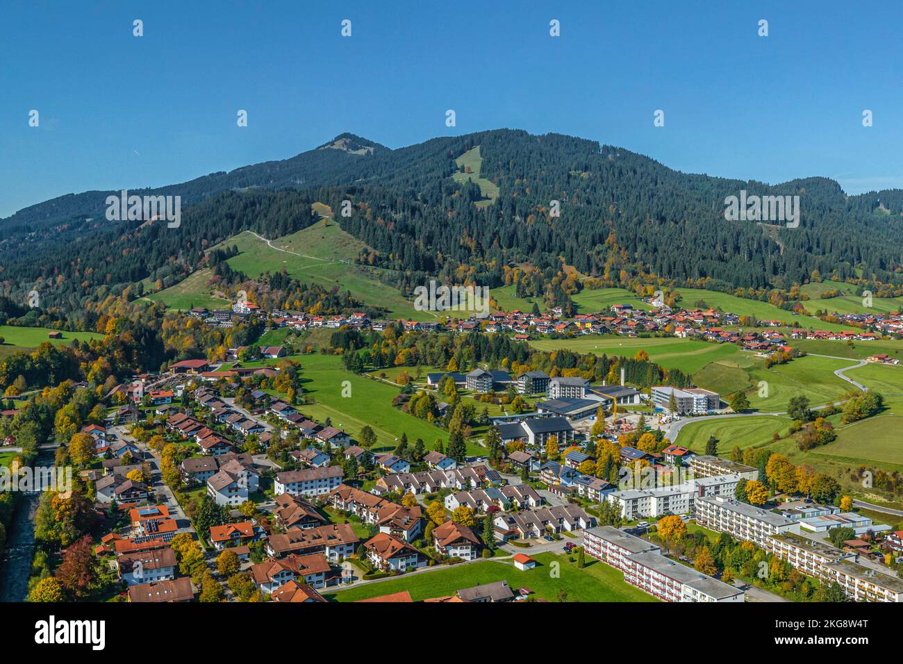 Aerial view to Pfronten on bavarian alpine border near Füssen Stock ...