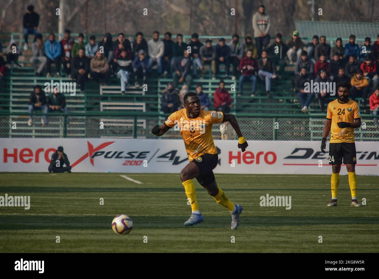Wadudu Yakubu of Real Kashmir in action during the I-League match ...