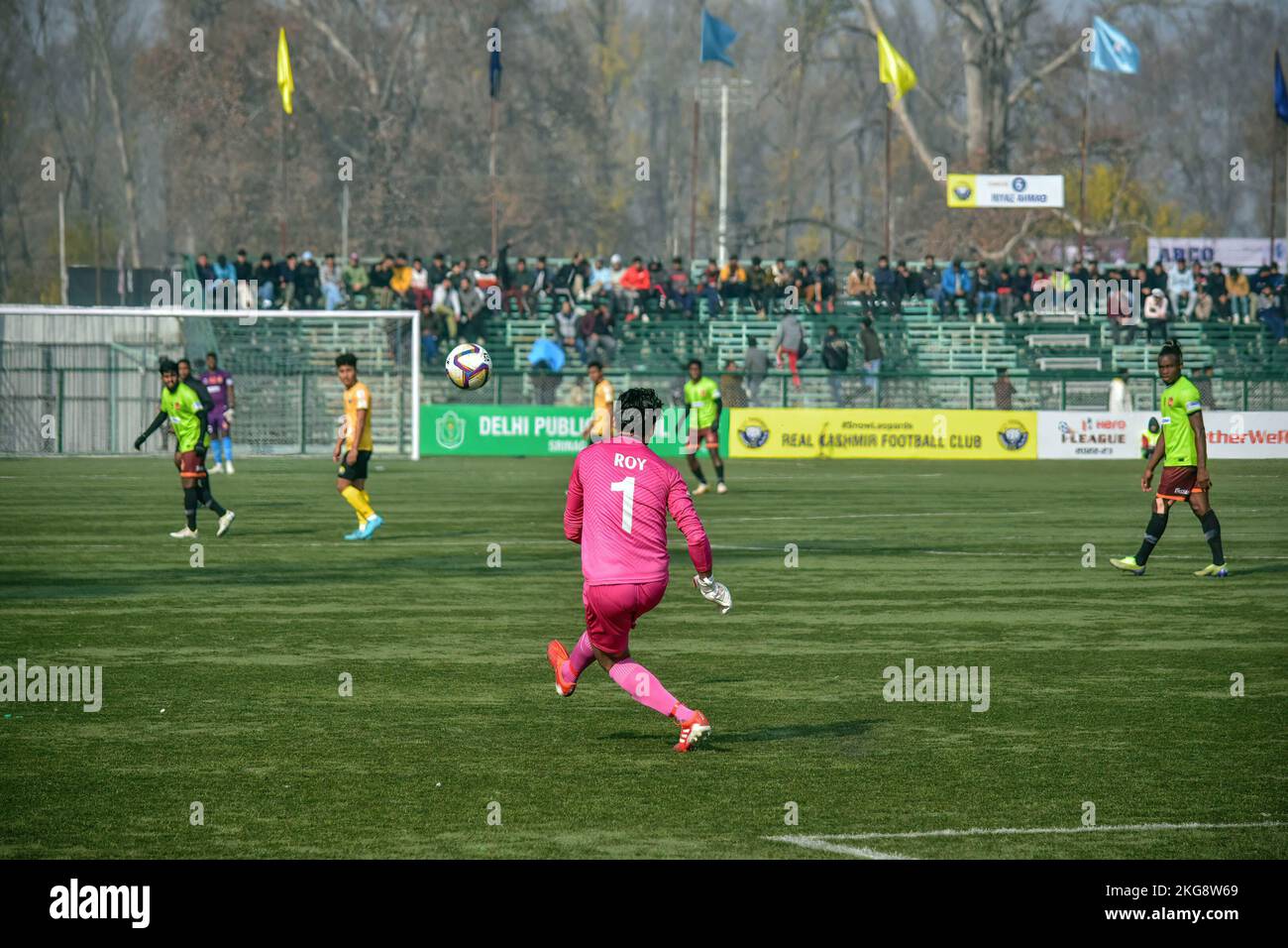 Goalkeeper, Roy of Real Kashmir in action during the I-League match ...