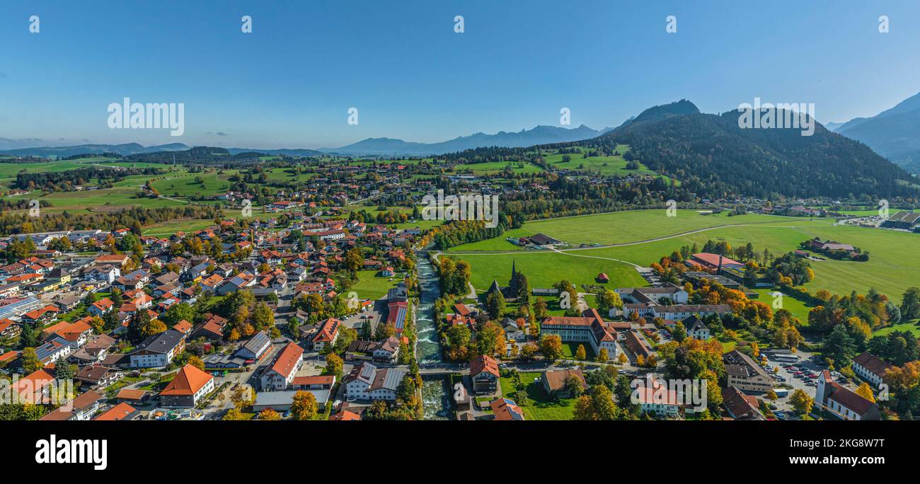 Aerial view to Pfronten on bavarian alpine border near Füssen Stock ...