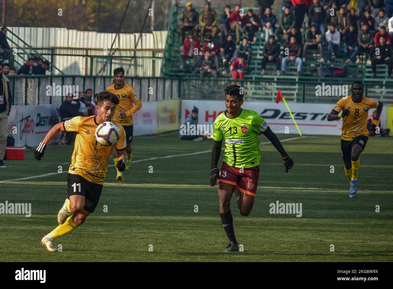 Samuel James (L) of Real Kashmir and Sreekuttan (R) of Gokulam Kerala ...