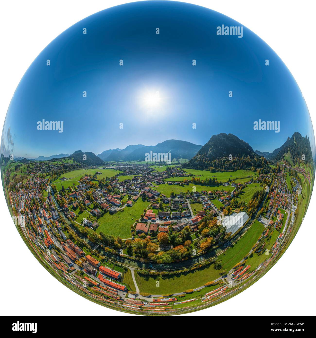 Aerial view to Pfronten on bavarian alpine border near Füssen Stock ...