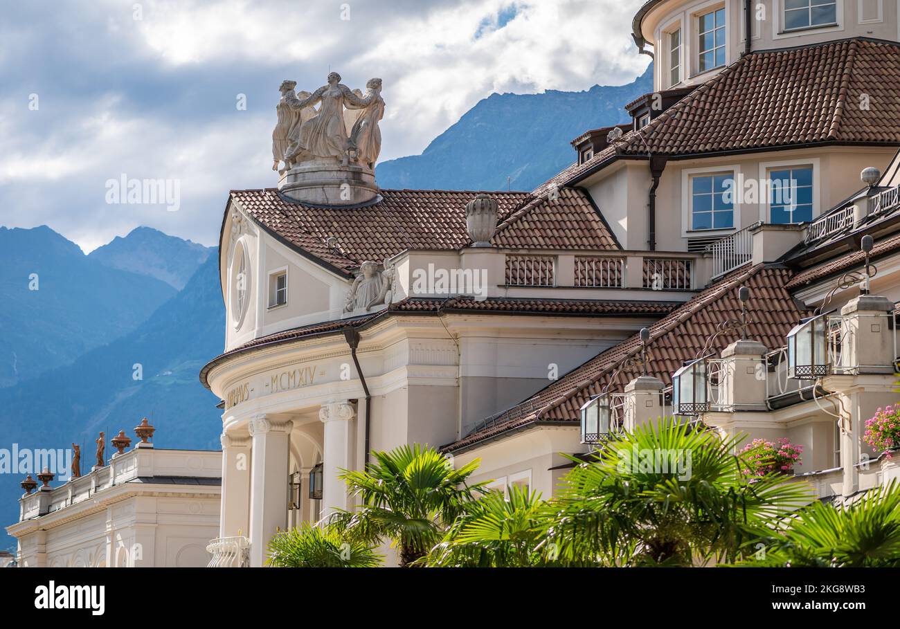 Merano (Meran) city: the Kurhaus building on the Tappeiner Promenade in ...