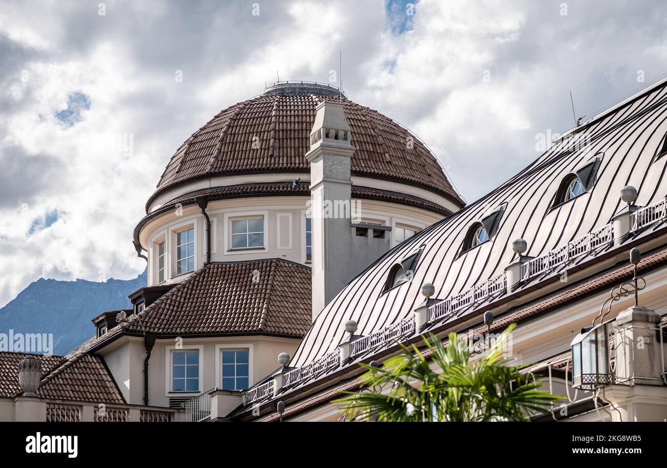 Merano (Meran) city: the Kurhaus building on the Tappeiner Promenade in ...