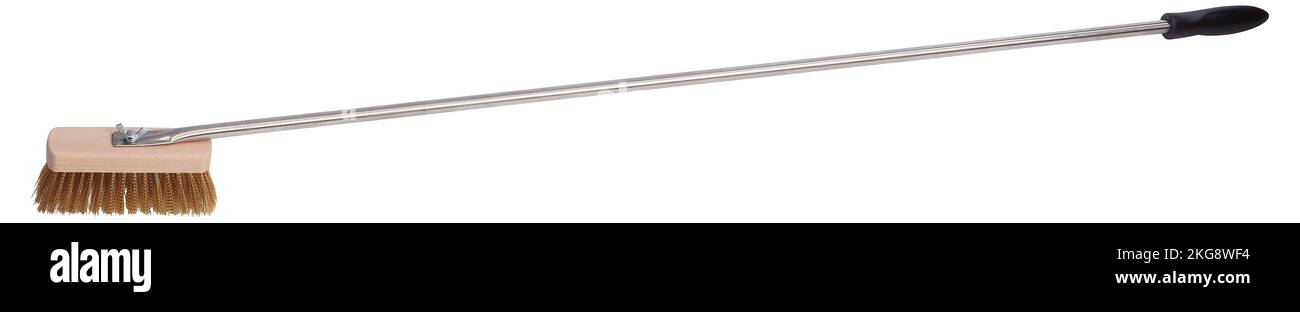 A brush with a long metal handle isolated on white background Stock ...