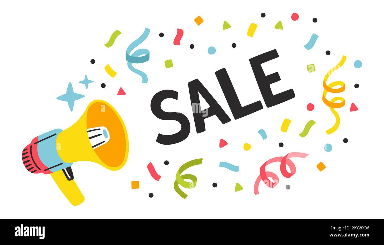 Banner announcing sale in megaphone. Promotion poster template super ...