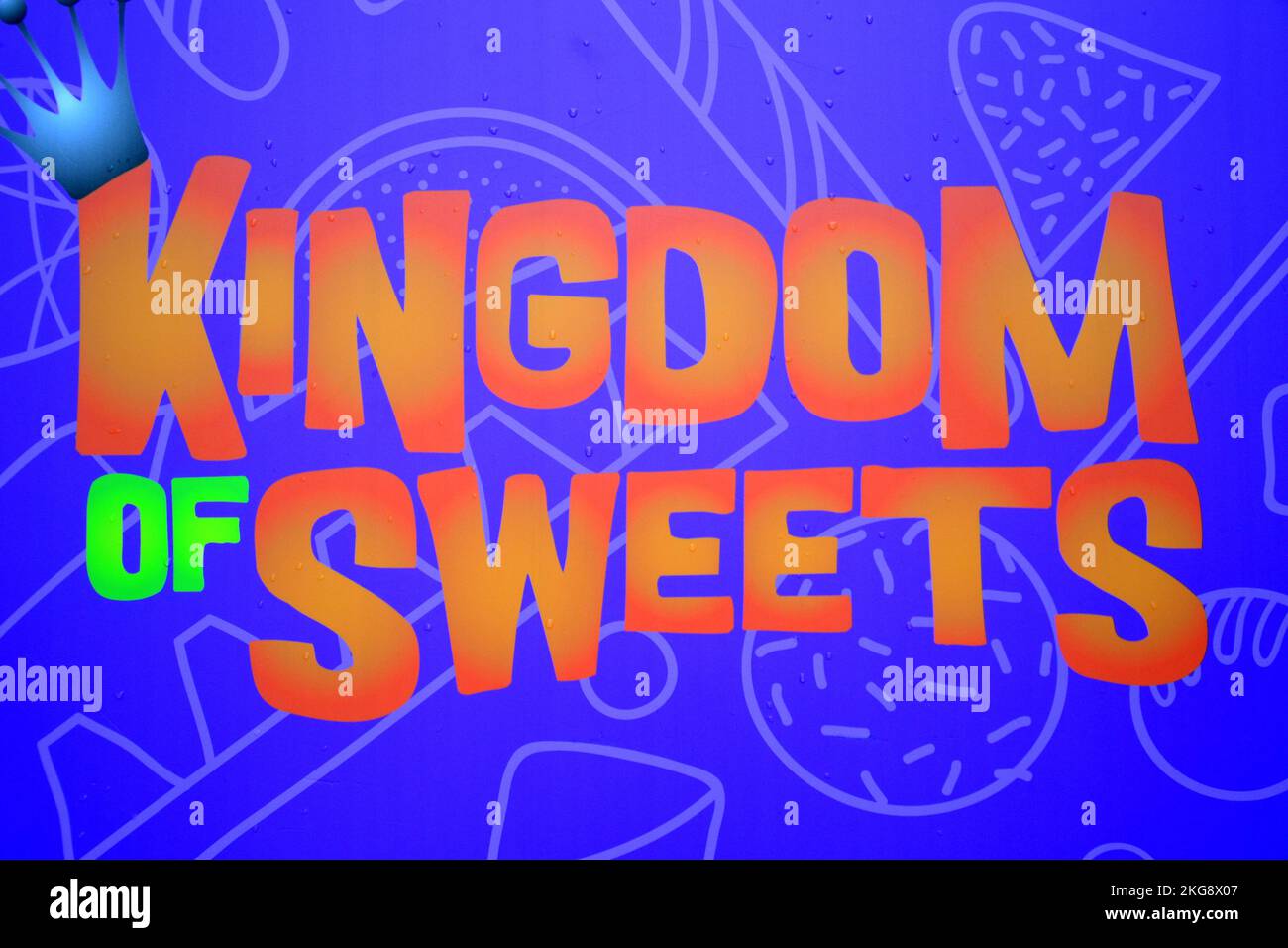 Kingdom of Sweets sign at Manchester UK Christmas markets Stock Photo ...