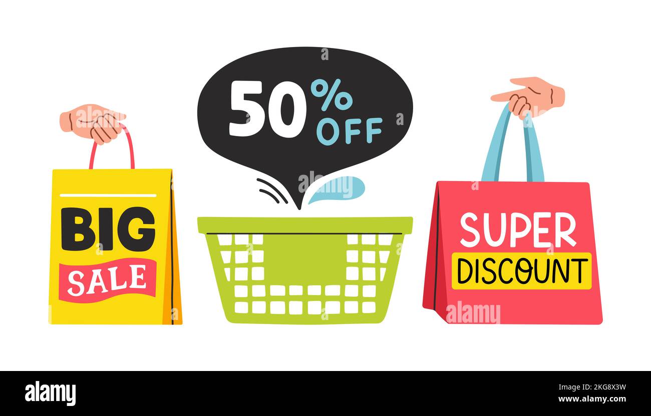 Big sale, super discount set with 50 percent off. Promotion poster ...