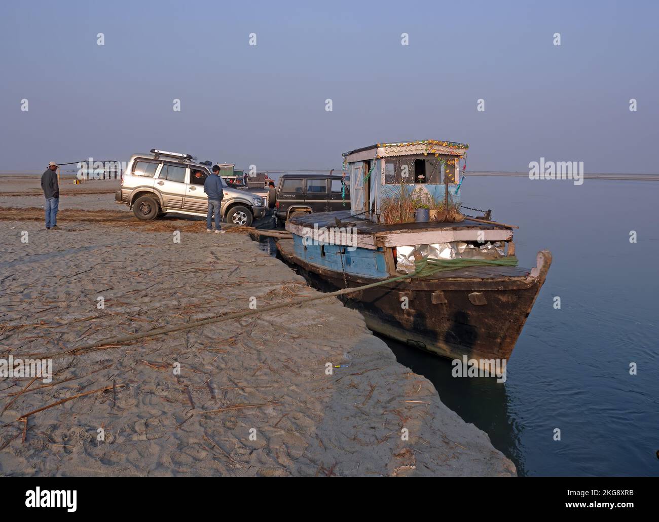 loading cars onto the river ferry Lohit River,Assam, India January ...