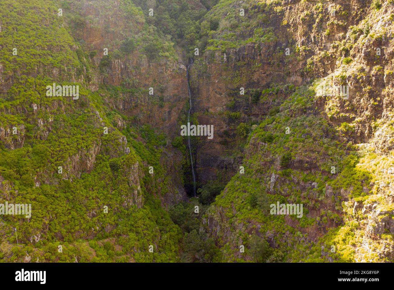 Drone photography of small mountain stream and a waterfall during ...