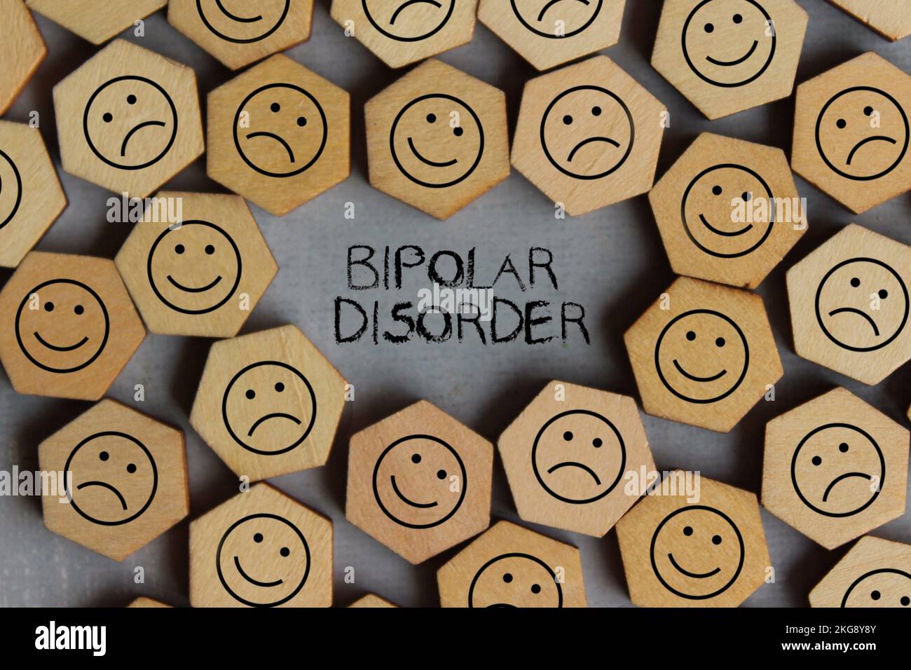 Top view image of smile and sad icon with text BIPOLAR DISORDER ...