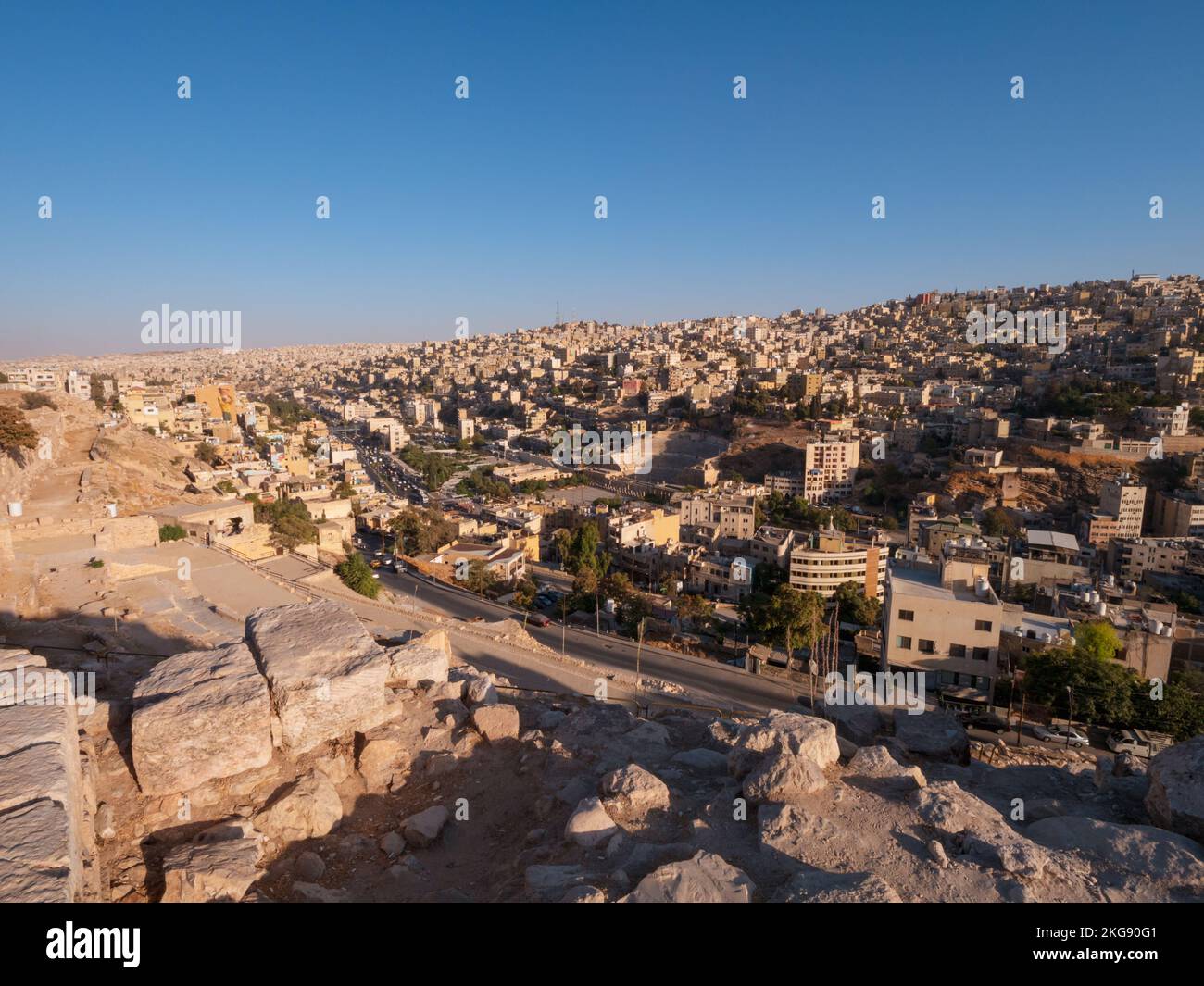 Beautiful view of old city of Amman, downtown with many apartment ...