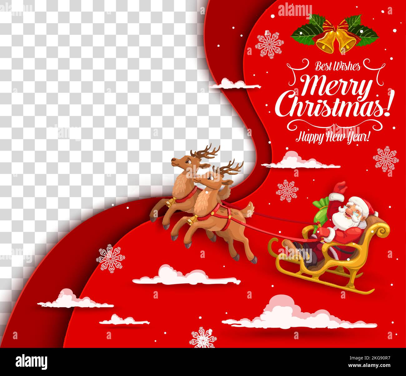 Christmas paper cut with santa on sleigh. Vector 3d papercut layer ...