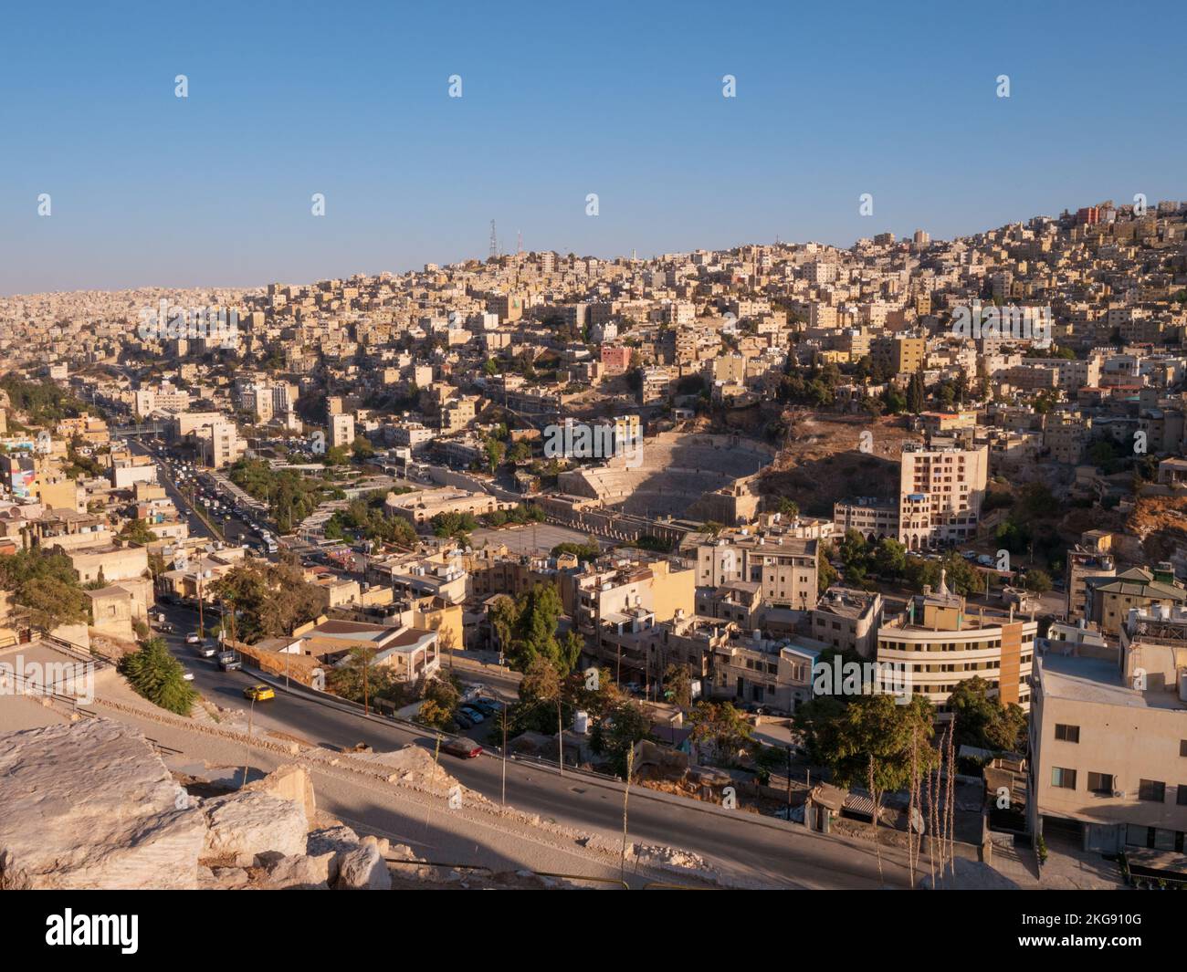 Beautiful view of old city of Amman, downtown with many apartment ...