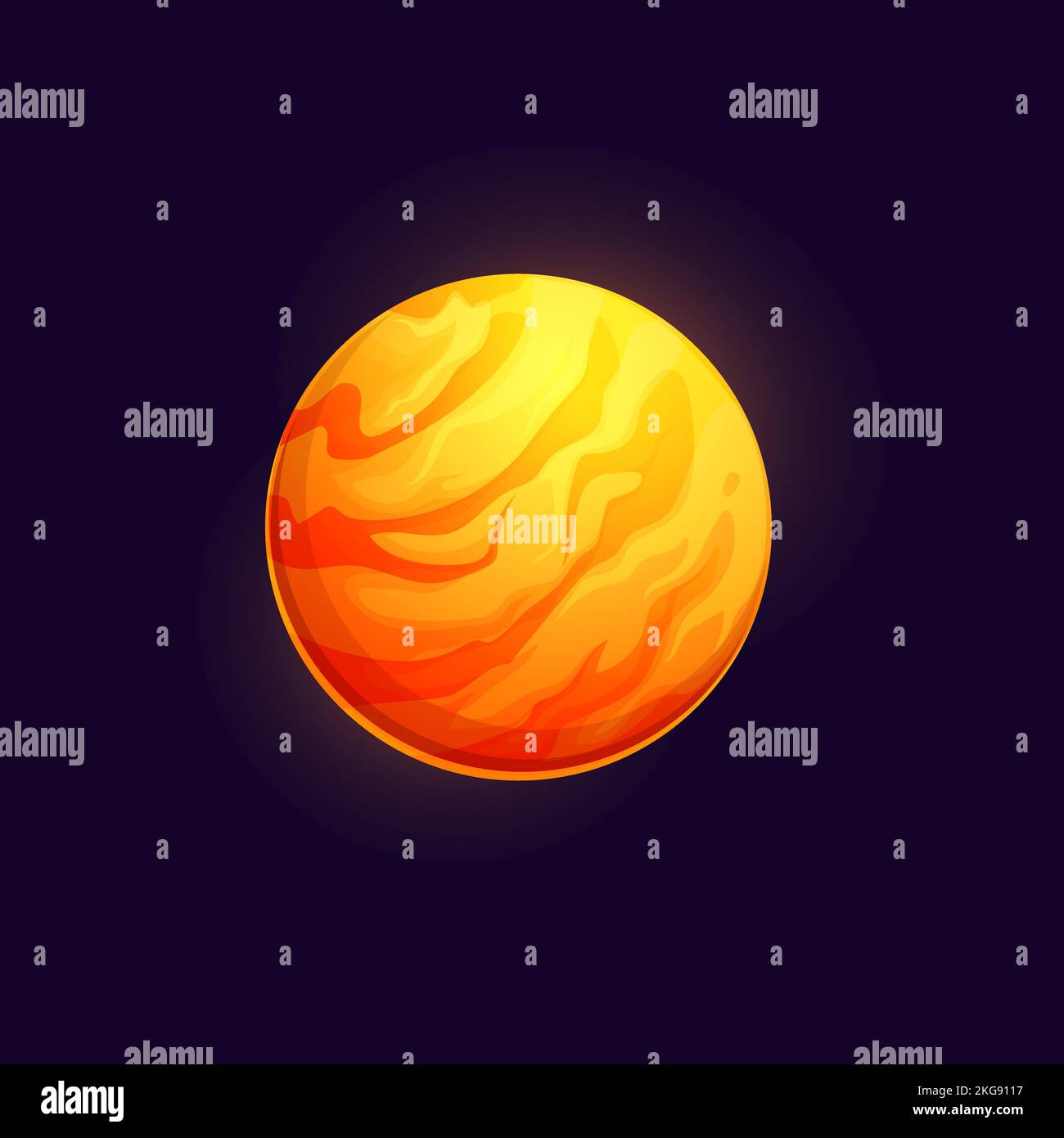 Cartoon space hot planet with lava surface and fire, vector galaxy ...