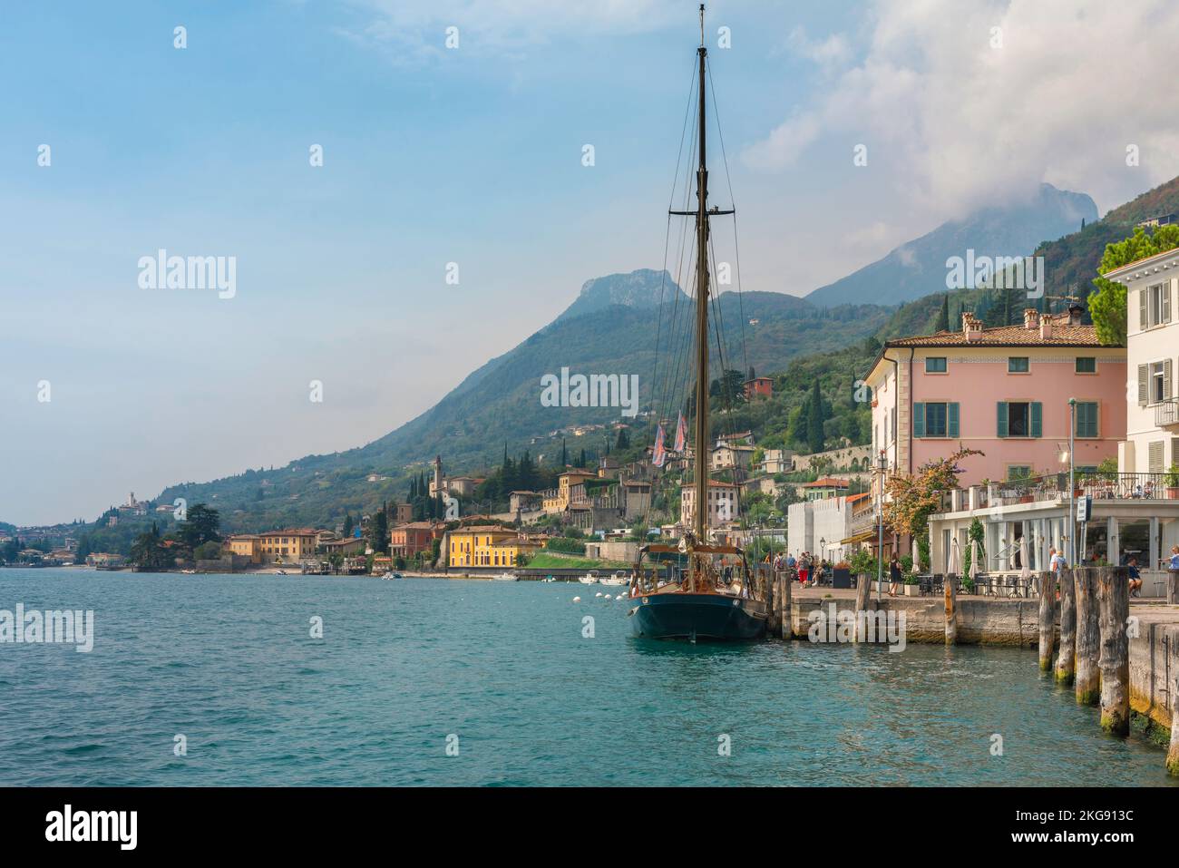 Gargnano Lake Garda, view in summer of the waterfront area in the ...