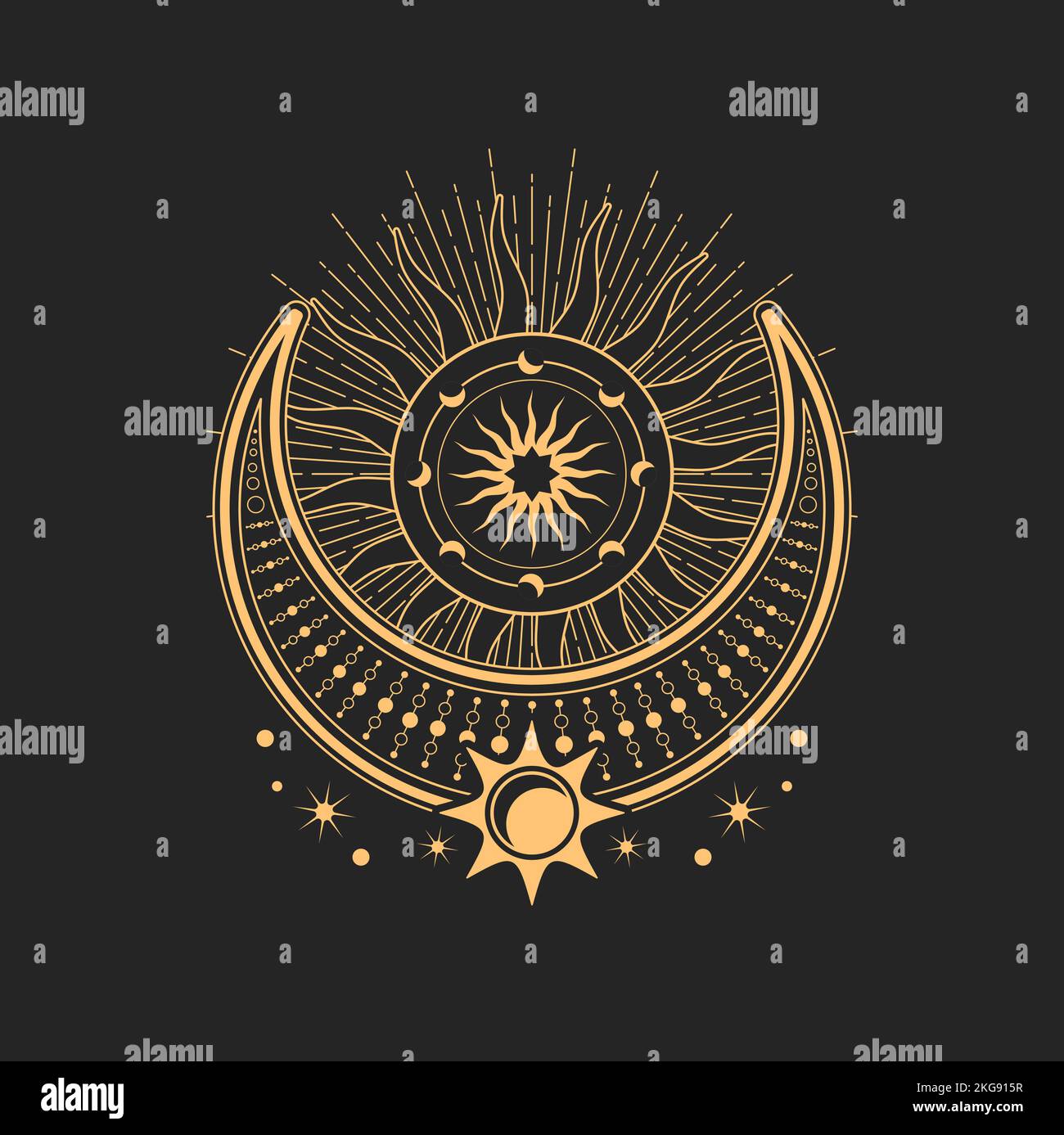 Crescent and moon esoteric occult symbols, magic tarot sign. Occultism ...