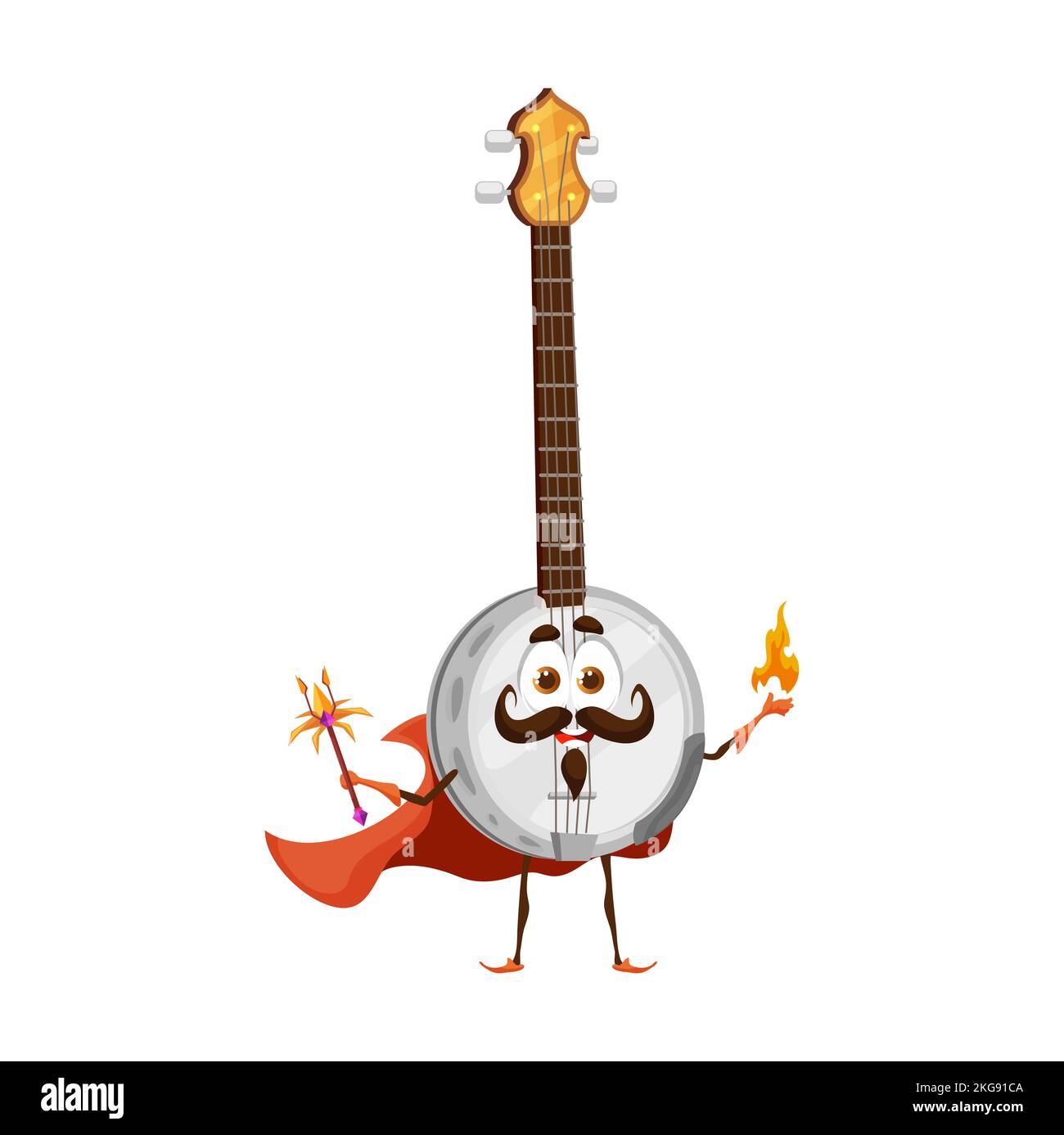 Cartoon banjo sorcerer character. Isolated vector mage string ...