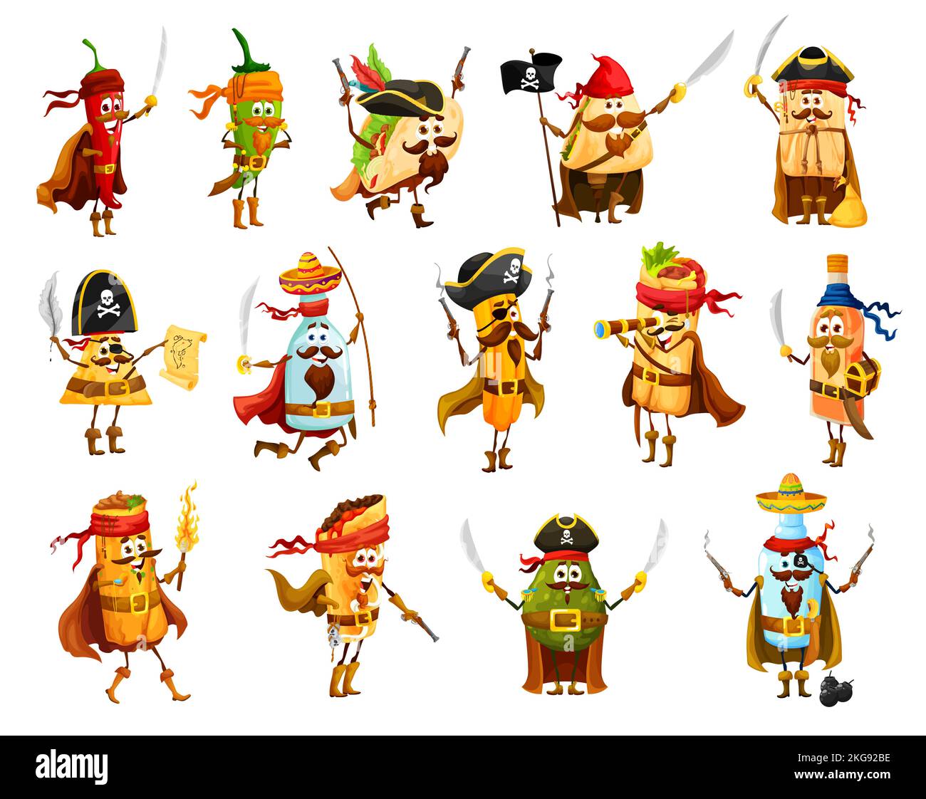 Tex mex mexican food pirates and corsairs funny characters. Vector ...
