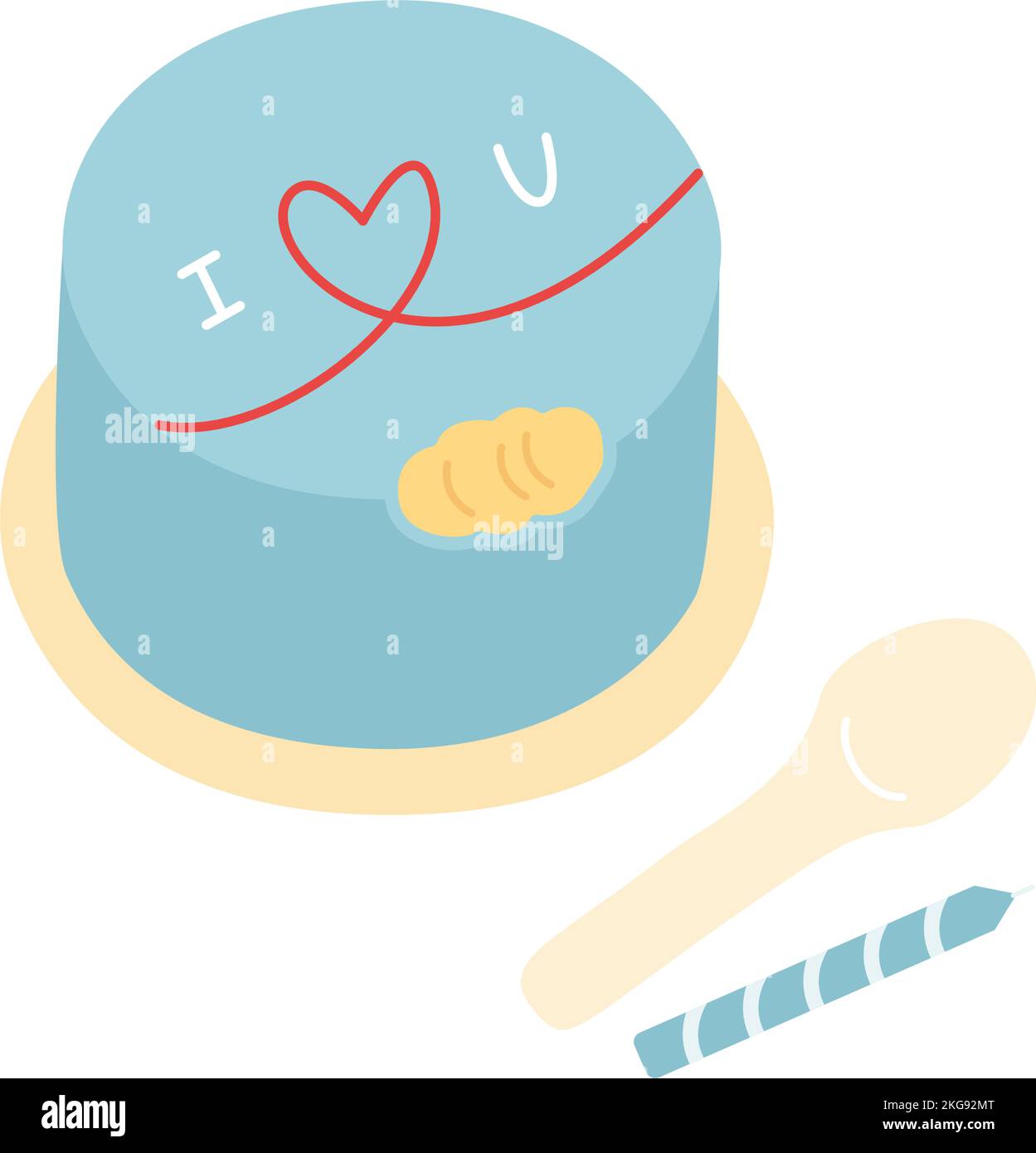 Bitten off birthday bento cake with celebration candle and spoon Stock ...