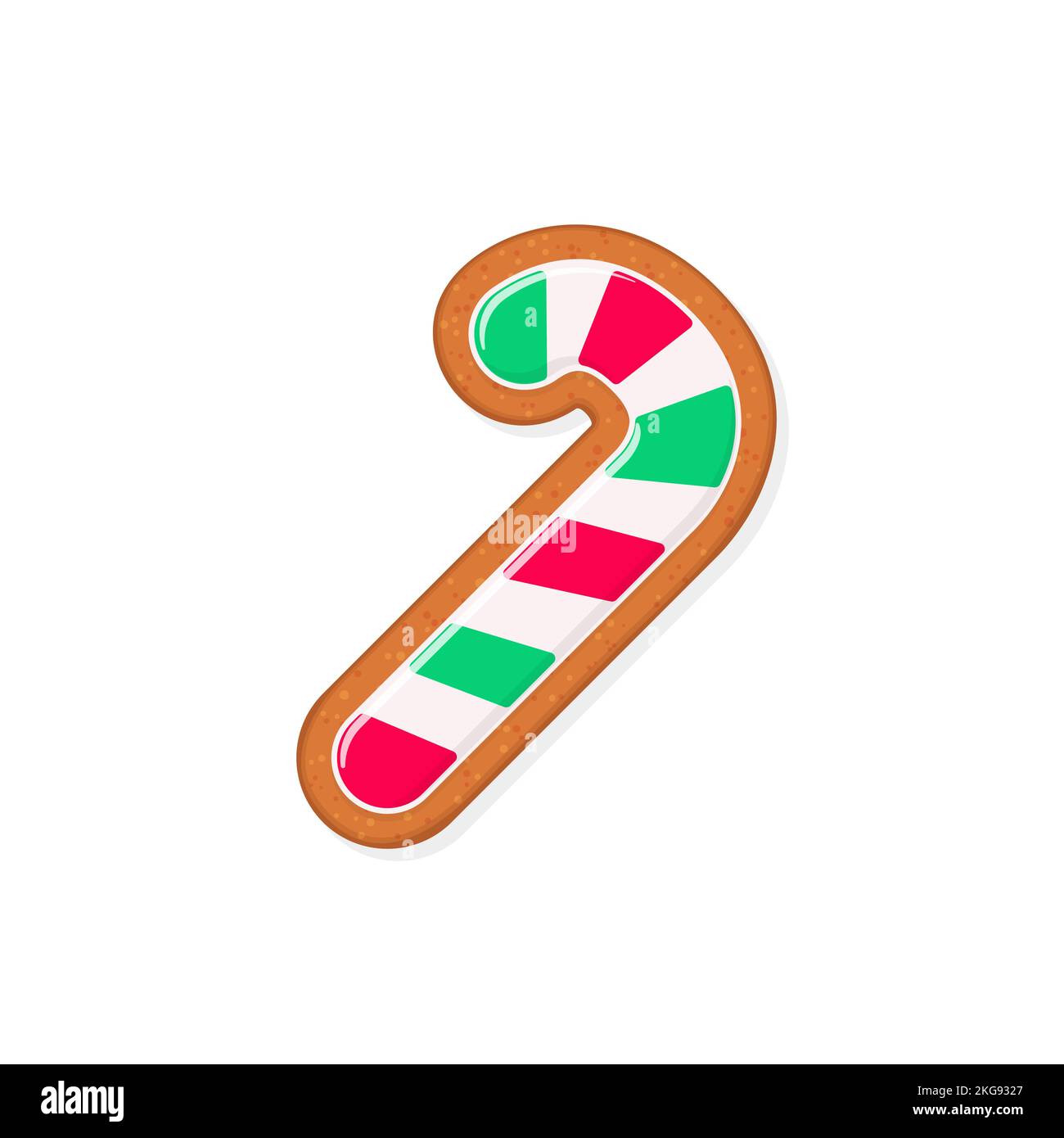 Christmas gingerbread cookie in shape of candy cane. Flat vector ...