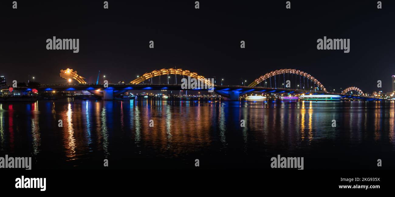 Travel in Vietnam concept, Night view landscape with lighting show of ...