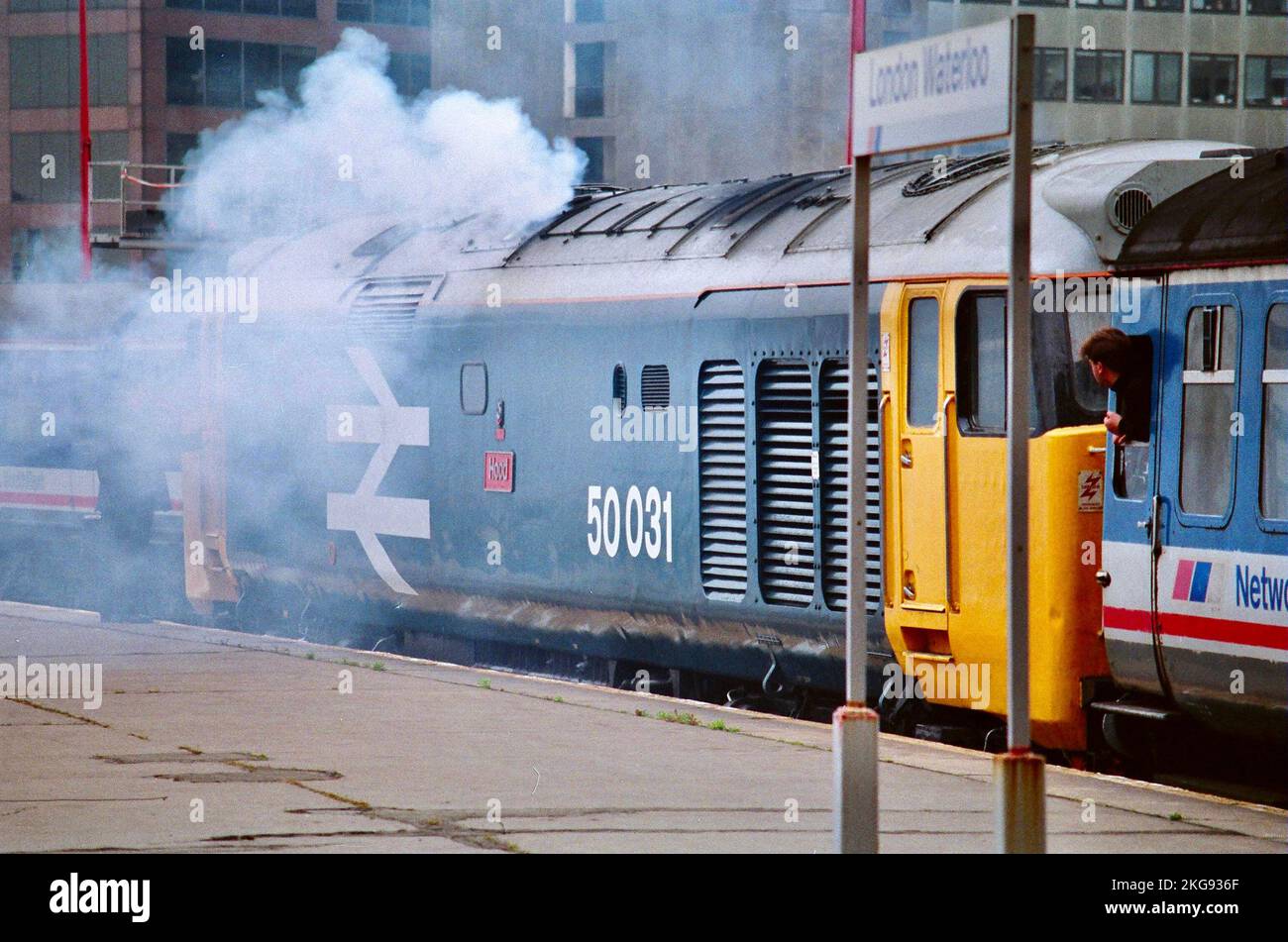 50031 'Hood' Class 50 seen smoking away at London Waterloo with 1V09 ...