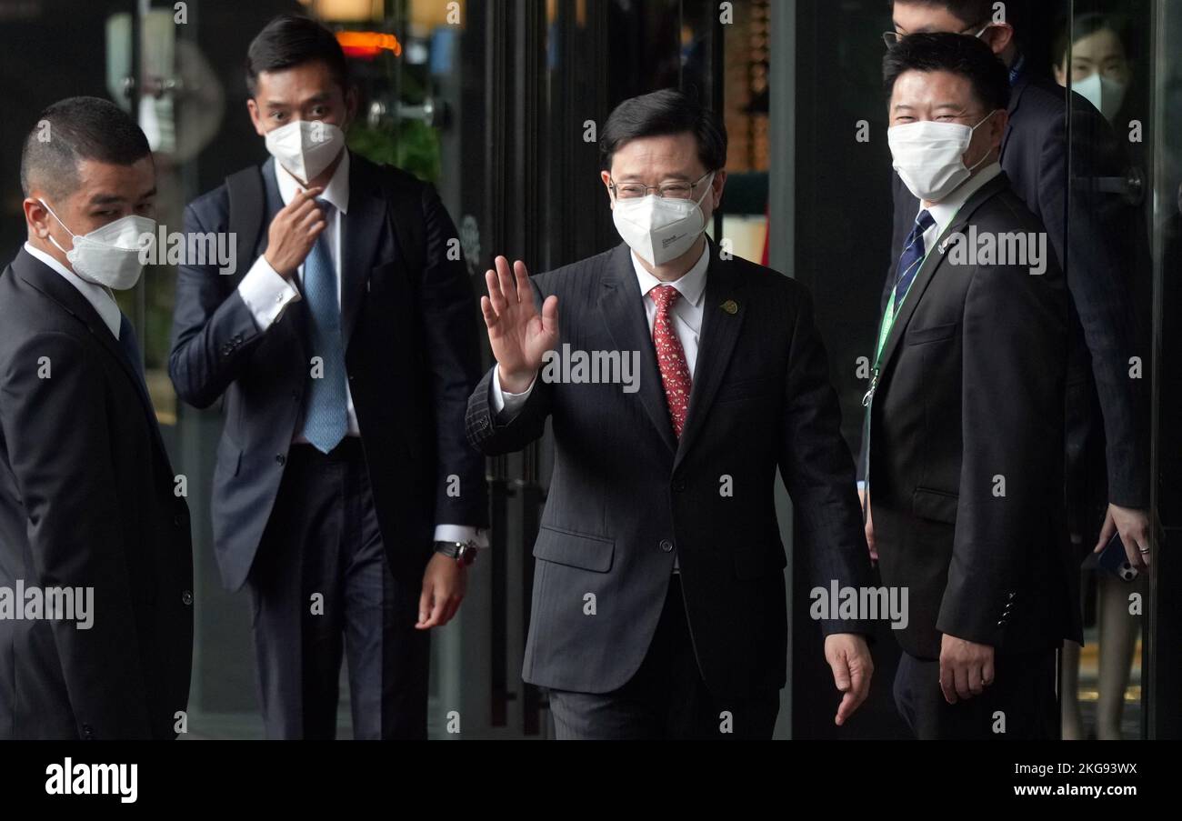 Chief Executive John Lee Ka-chiu arrives at Sindhorn Kempinski Hotel in ...