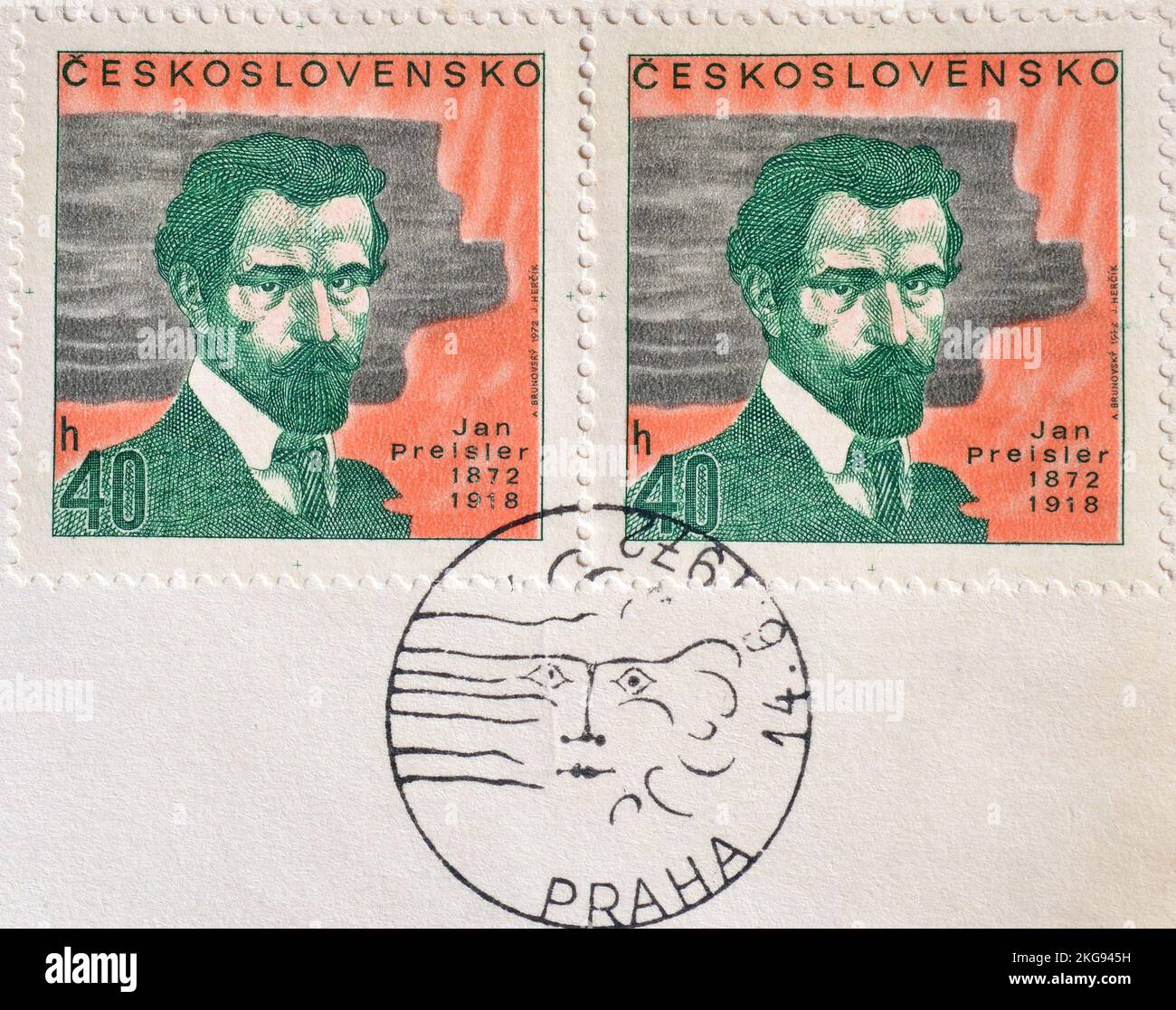 Cancelled postage stamp printed by Czechoslovakia, that shows portrait ...