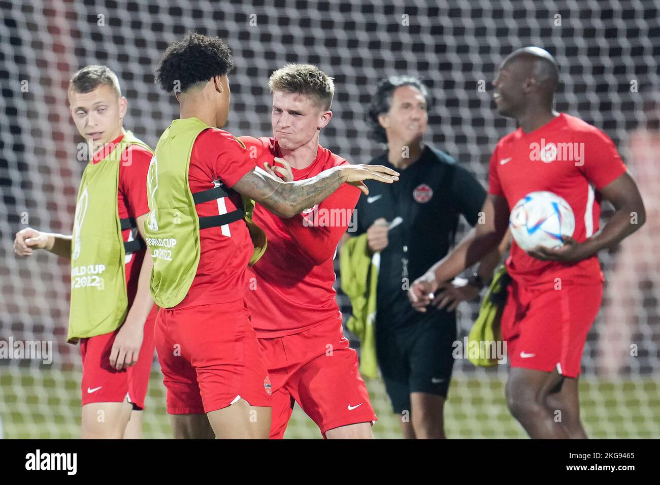 Doha, Qatar, Nov. 22, 2022. Canada forward Tajon Buchanan, second left ...