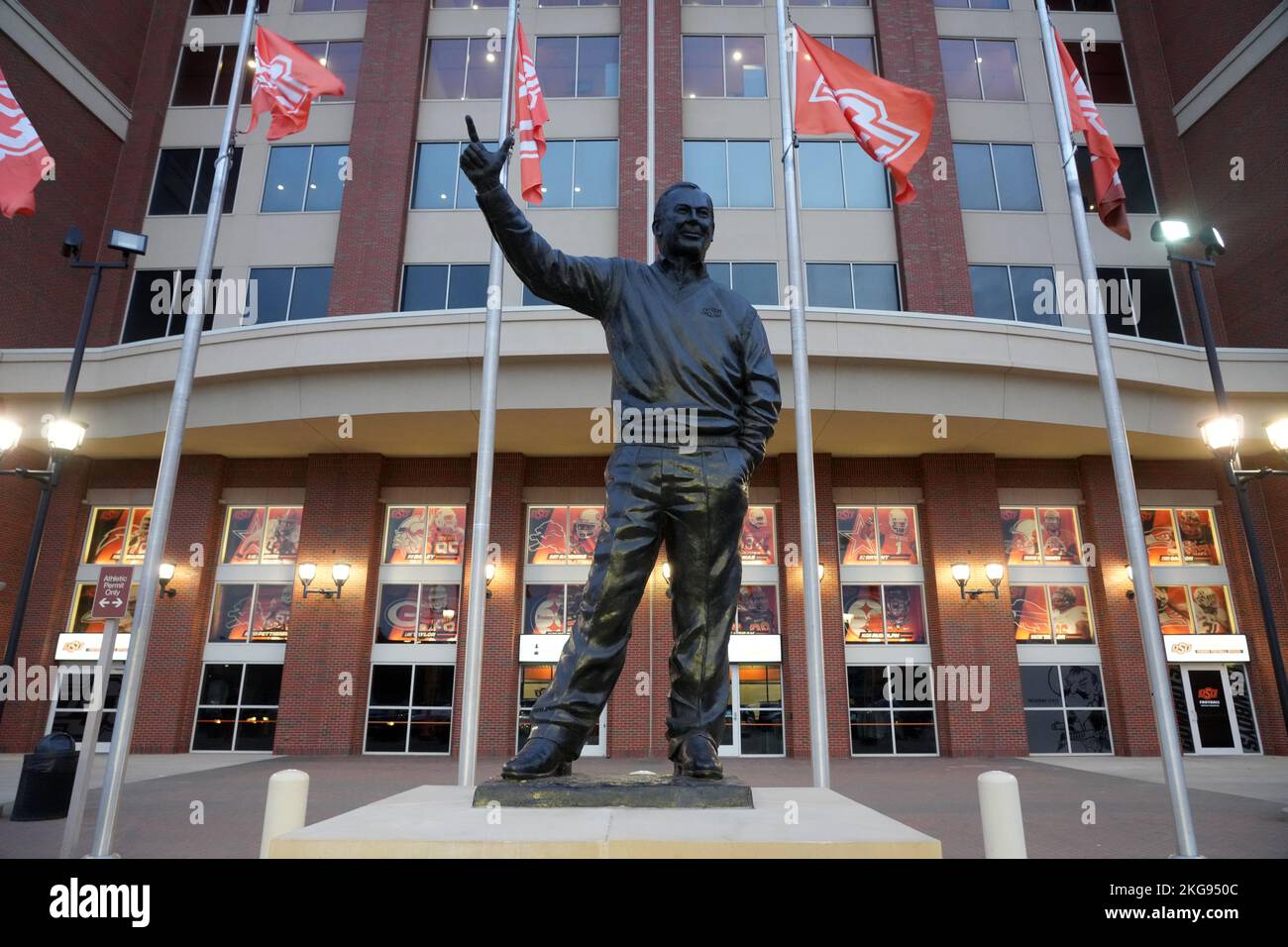 A statue of Boone Pickens at Boone Pickens Stadium on the campus of ...