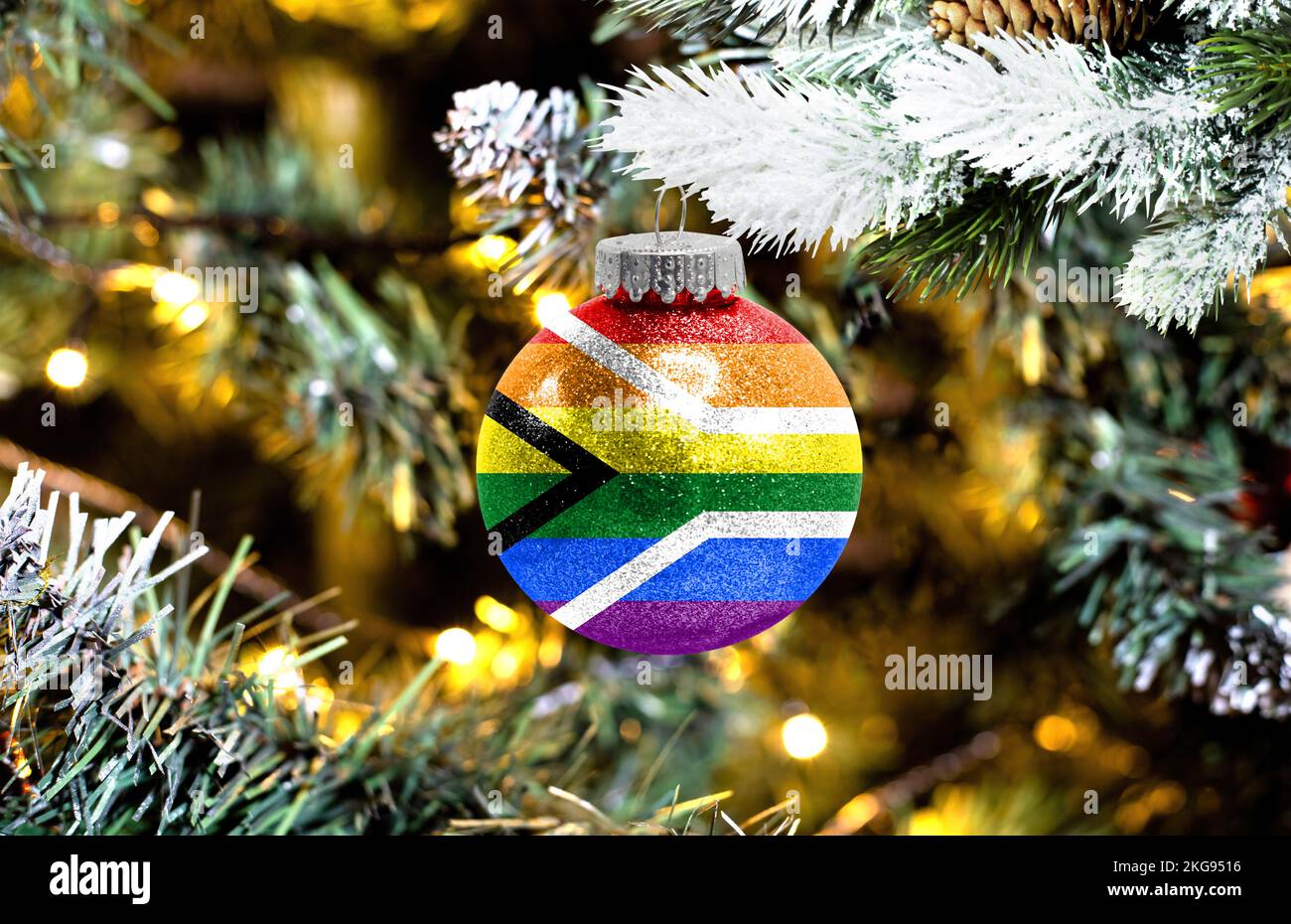 New Year's glass ball with the flag of Gay pride Flag of South Africa ...