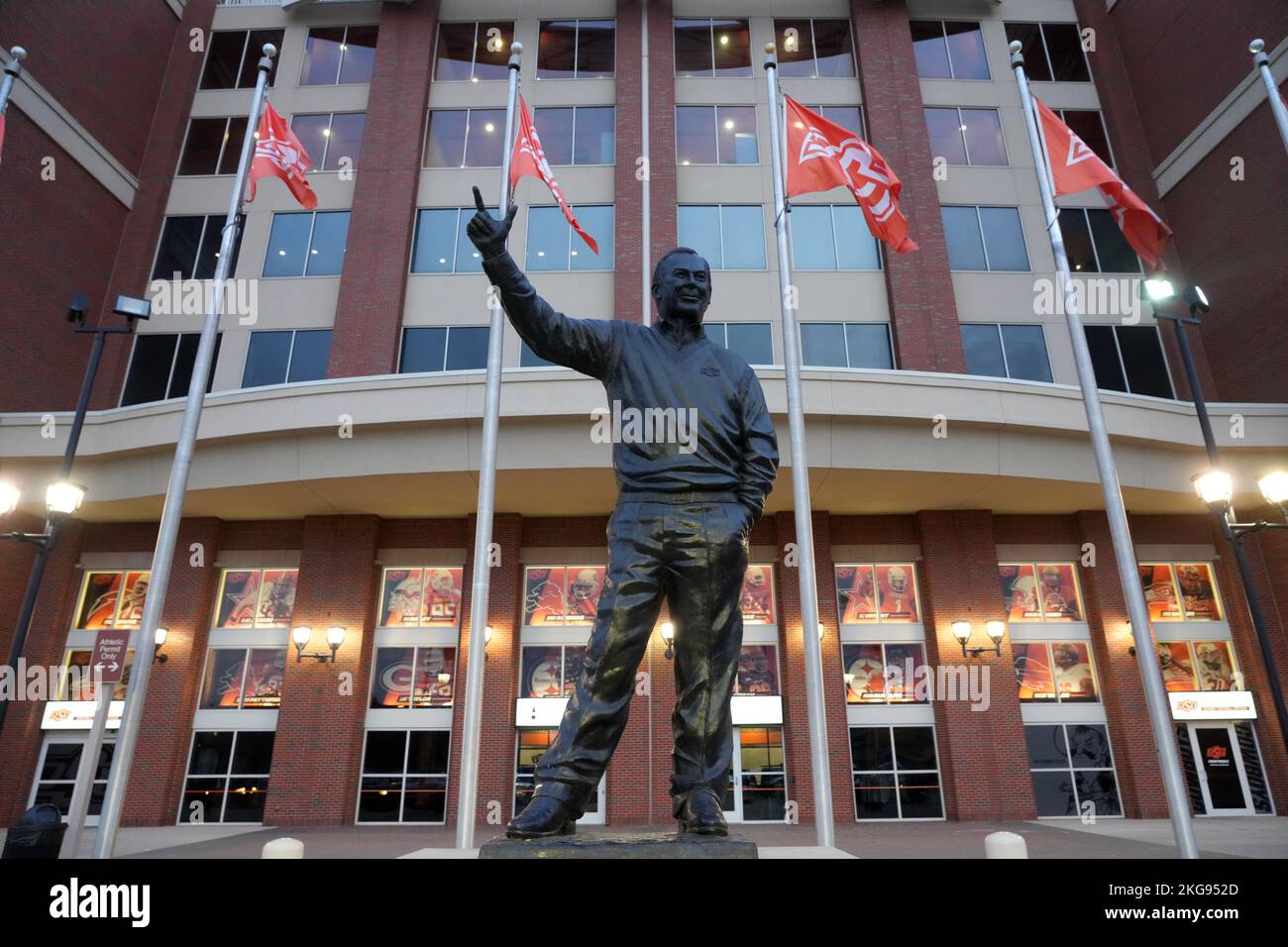 A statue of Boone Pickens at Boone Pickens Stadium on the campus of ...