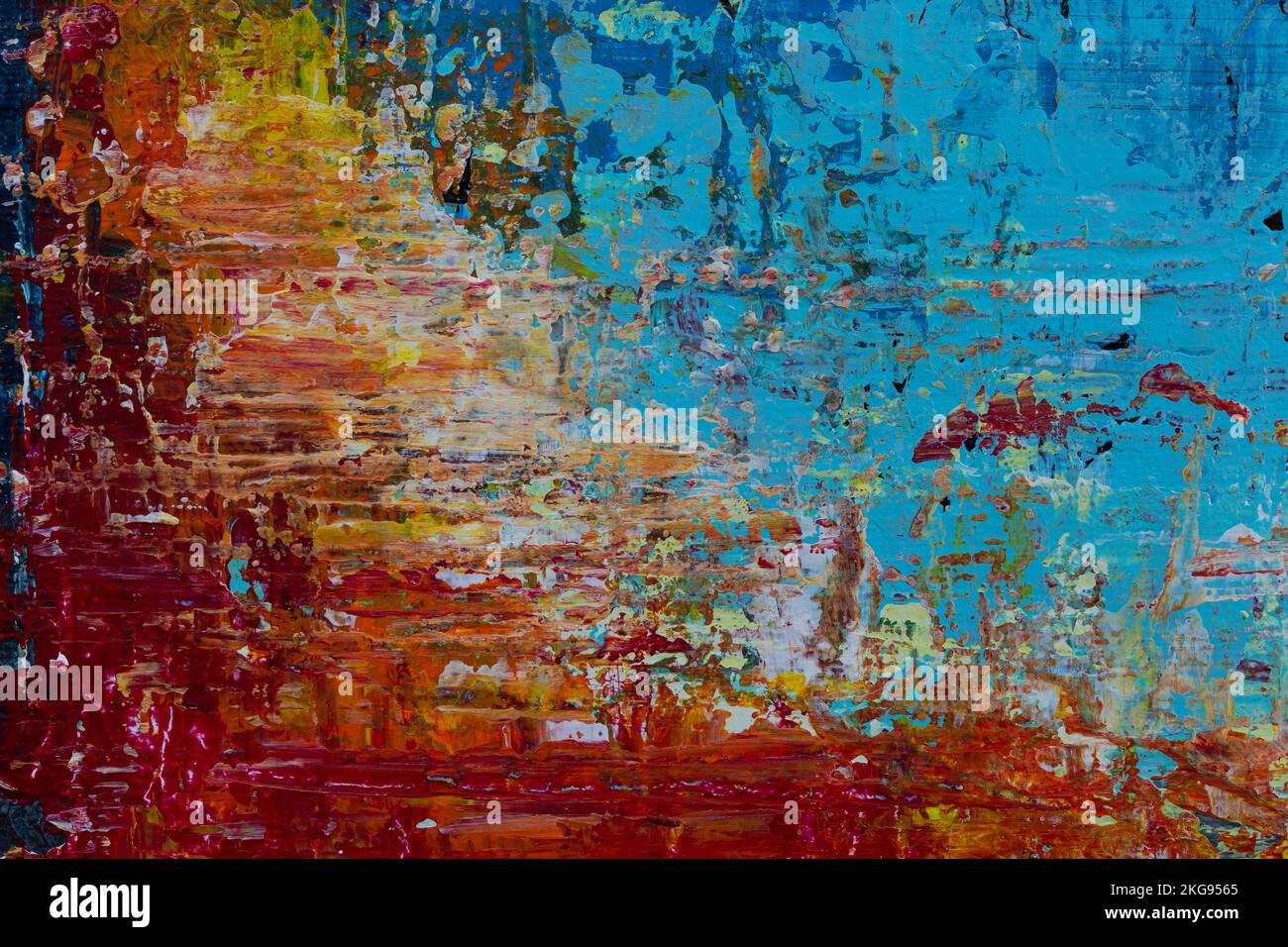 Macro close-up of an abstract and messy colorful acrylic paint ...