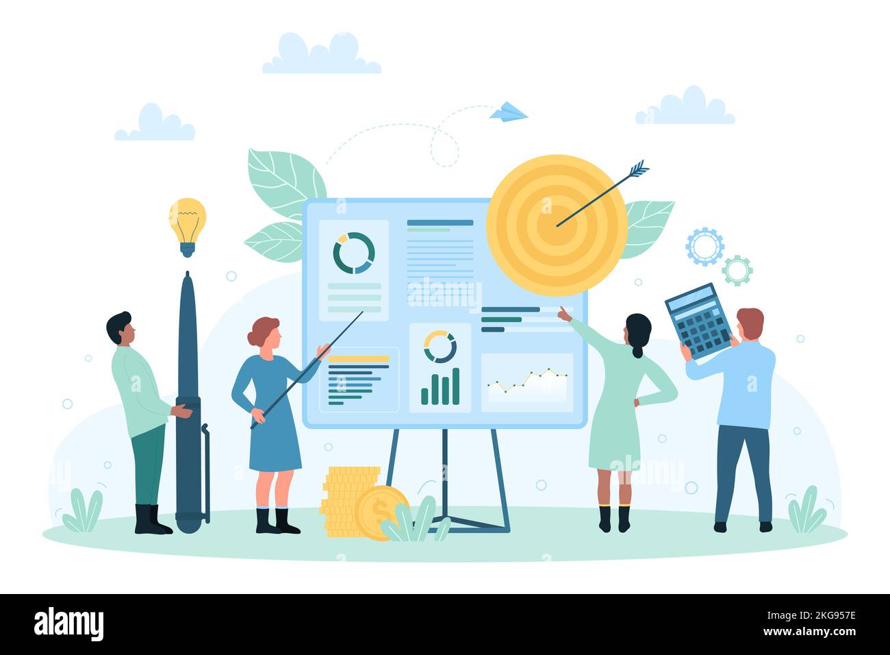 Business presentation and marketing analysis by office team vector ...