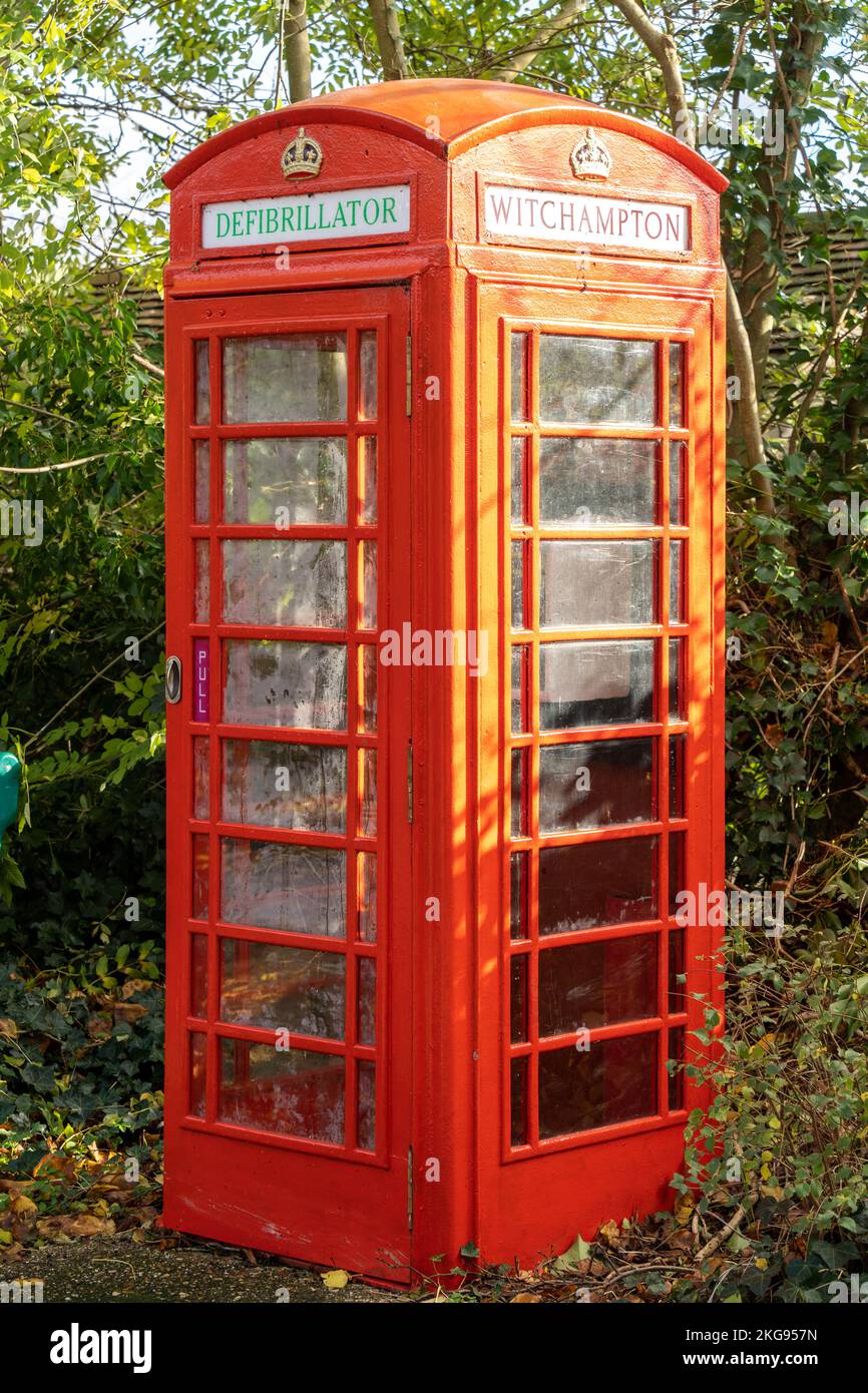 Vintage red telephone box converted to a defibrillator location in the ...