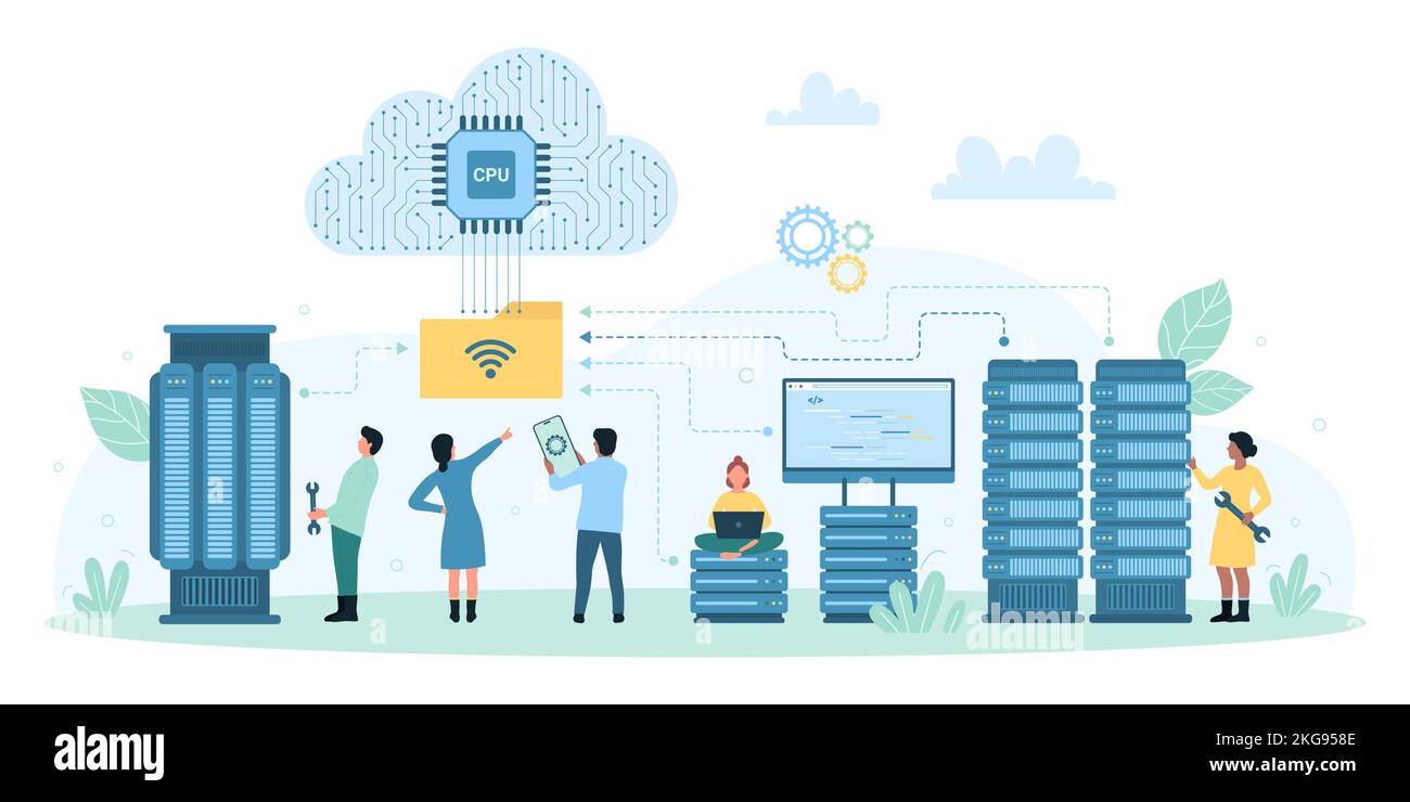 Big data analysis technology vector illustration. Cartoon tiny people ...