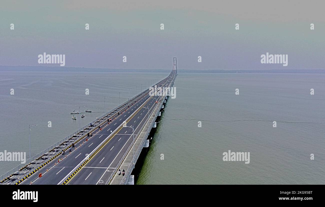 November 21, 2022. View of Suramadu bridge in Surabaya, Indonesia Stock ...