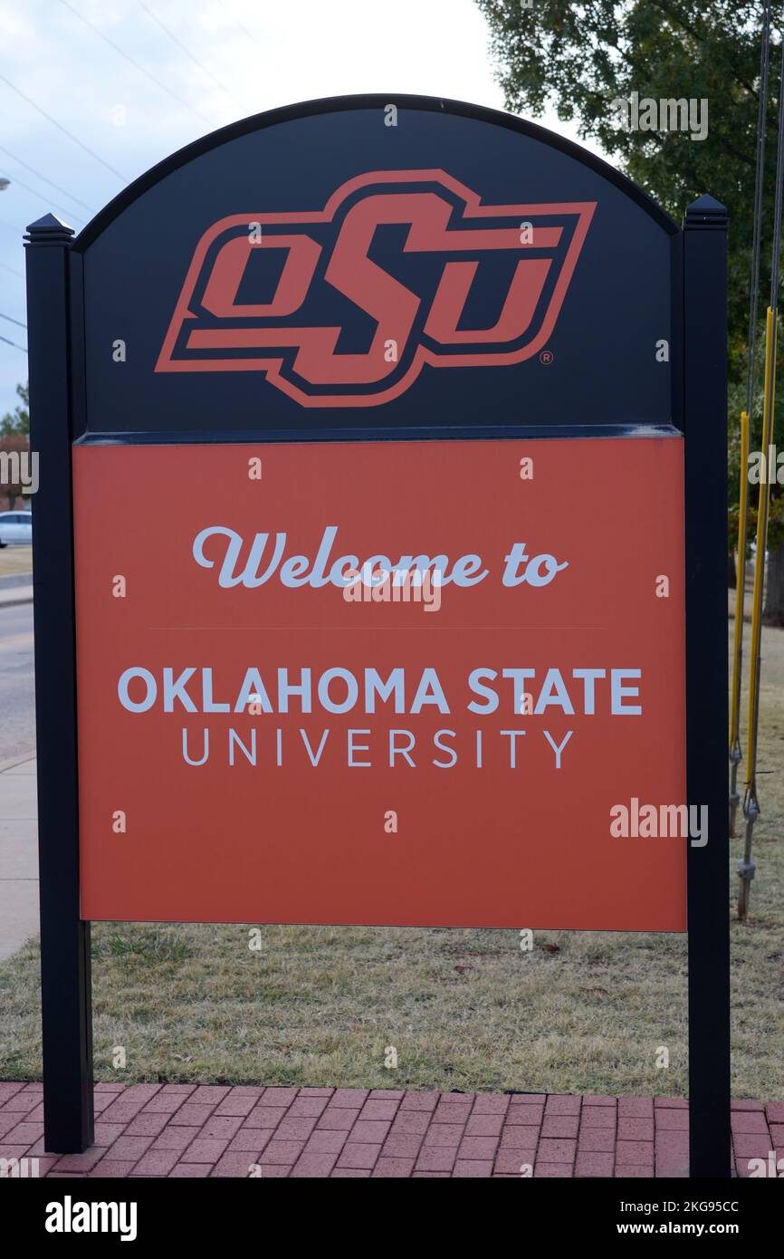 A Welcome to Oklahoma State University sign with the OSU Cowboys logo ...