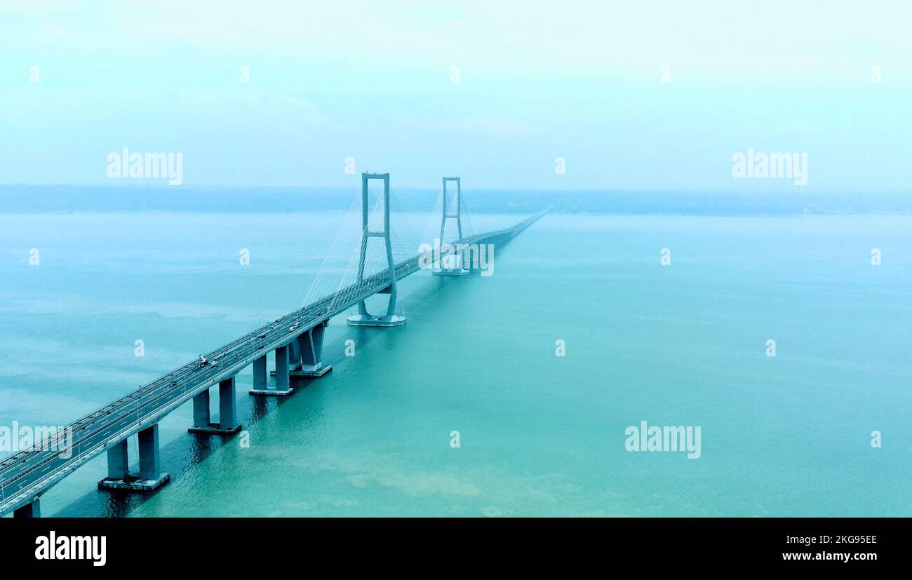 November 21, 2022. View of Suramadu bridge in Surabaya, Indonesia Stock ...