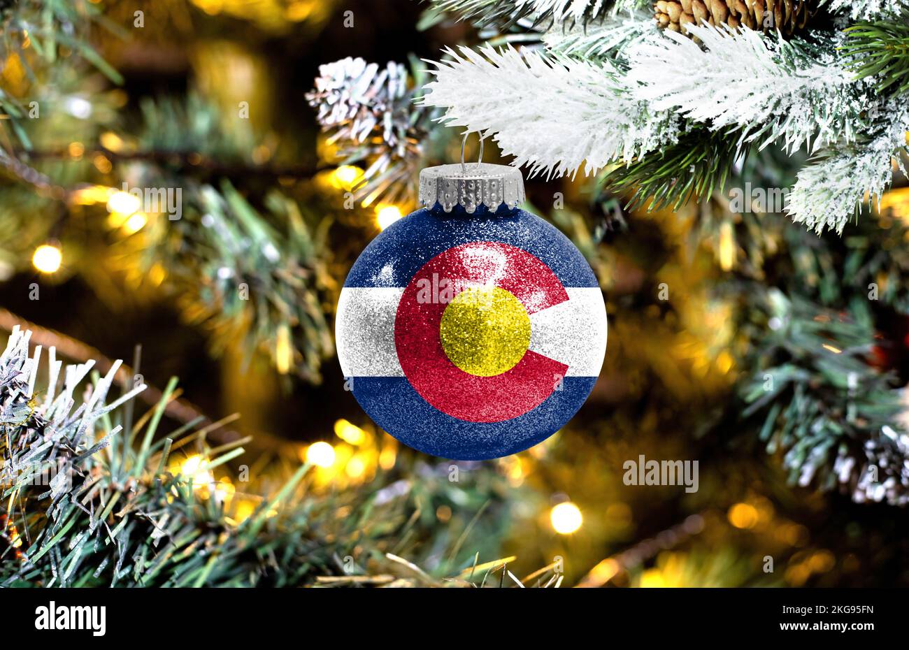 New Year's glass ball with the flag of State of Colorado against a ...