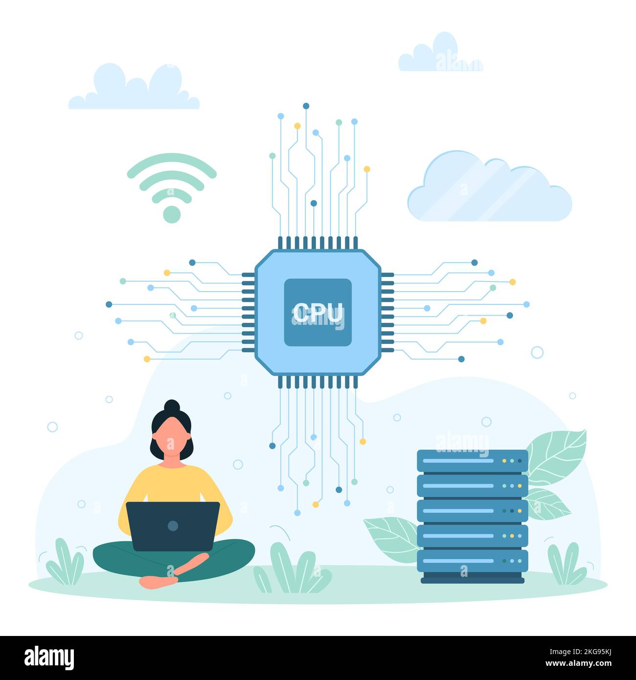 CPU data computing, electronic infrastructure vector illustration ...