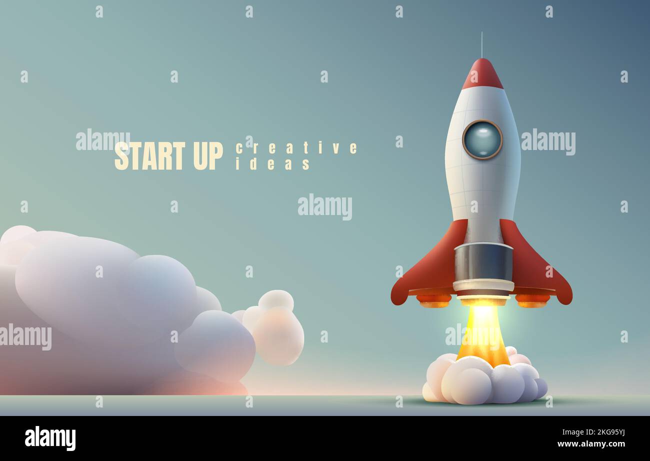 Rocket space startup, creative idea cover, landing page web site ...