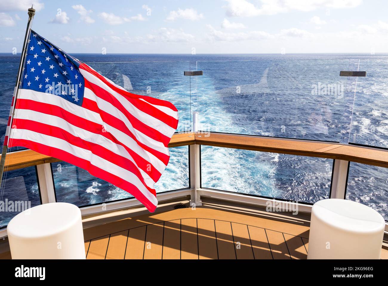 American flag waving in the wind on a Deck of cruise ship Stock Photo ...