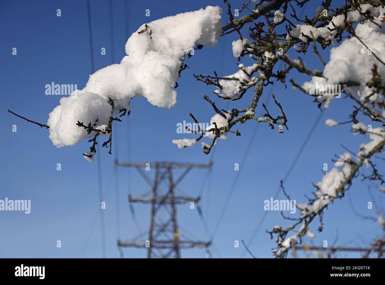 Seasonal weather, power lines, after Monday's heavy snowfall Stock ...