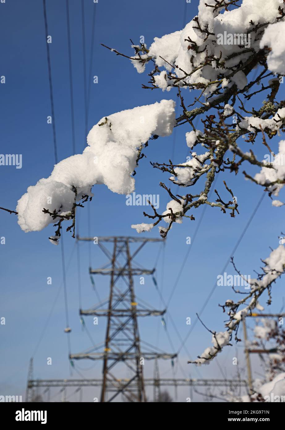 Seasonal weather, power lines, after Monday's heavy snowfall Stock ...