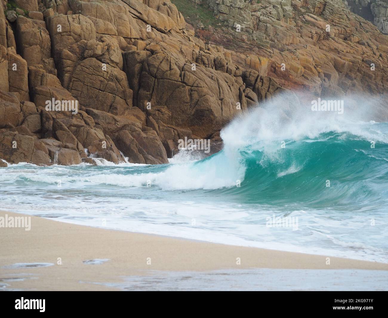 Barrel Wave at Porthcurno, Cornwall Stock Photo - Alamy