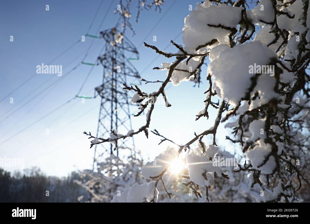 Seasonal weather, power lines, after Monday's heavy snowfall Stock ...